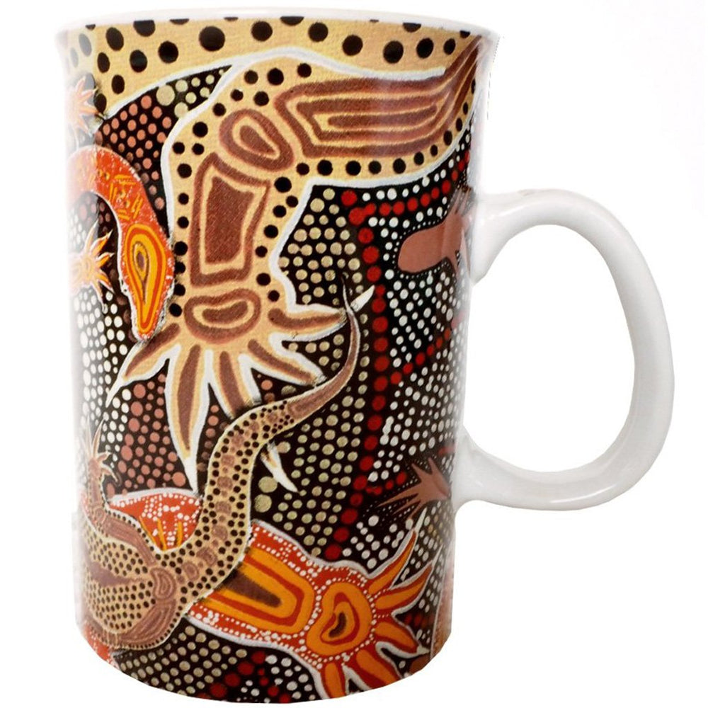 Male and Female Goanna mug by Russell Saunders - Planet Corroboree