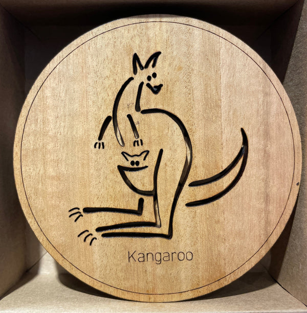 6 Round Wooden Australian Made Animal Coasters, with different wood ty ...
